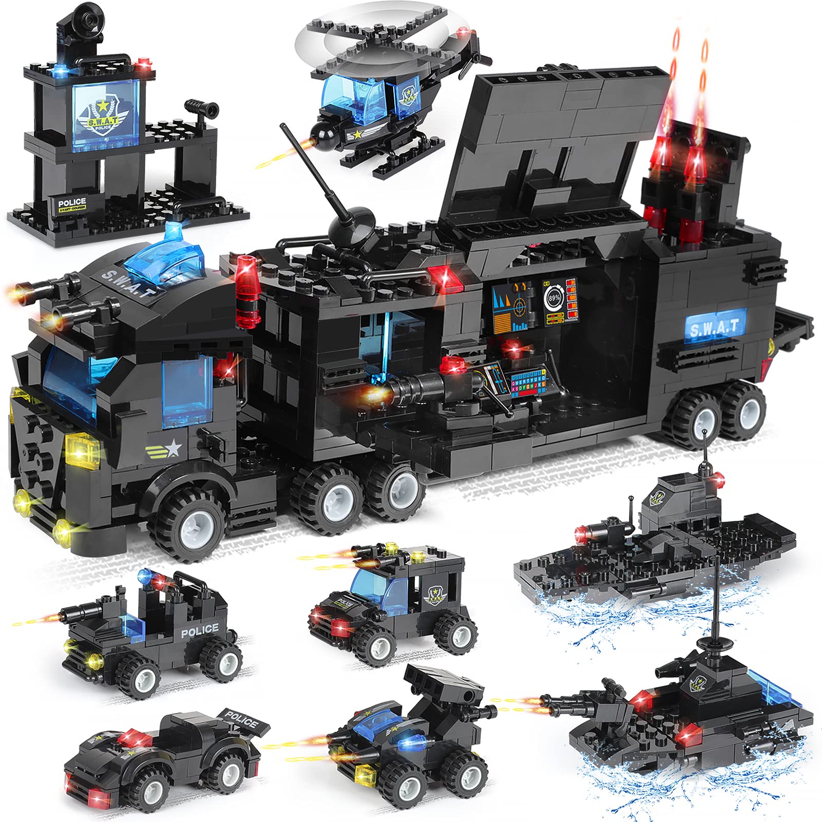 Mua 1100 Pieces City Police Station Building Kit, SWAT Mobile Command ...