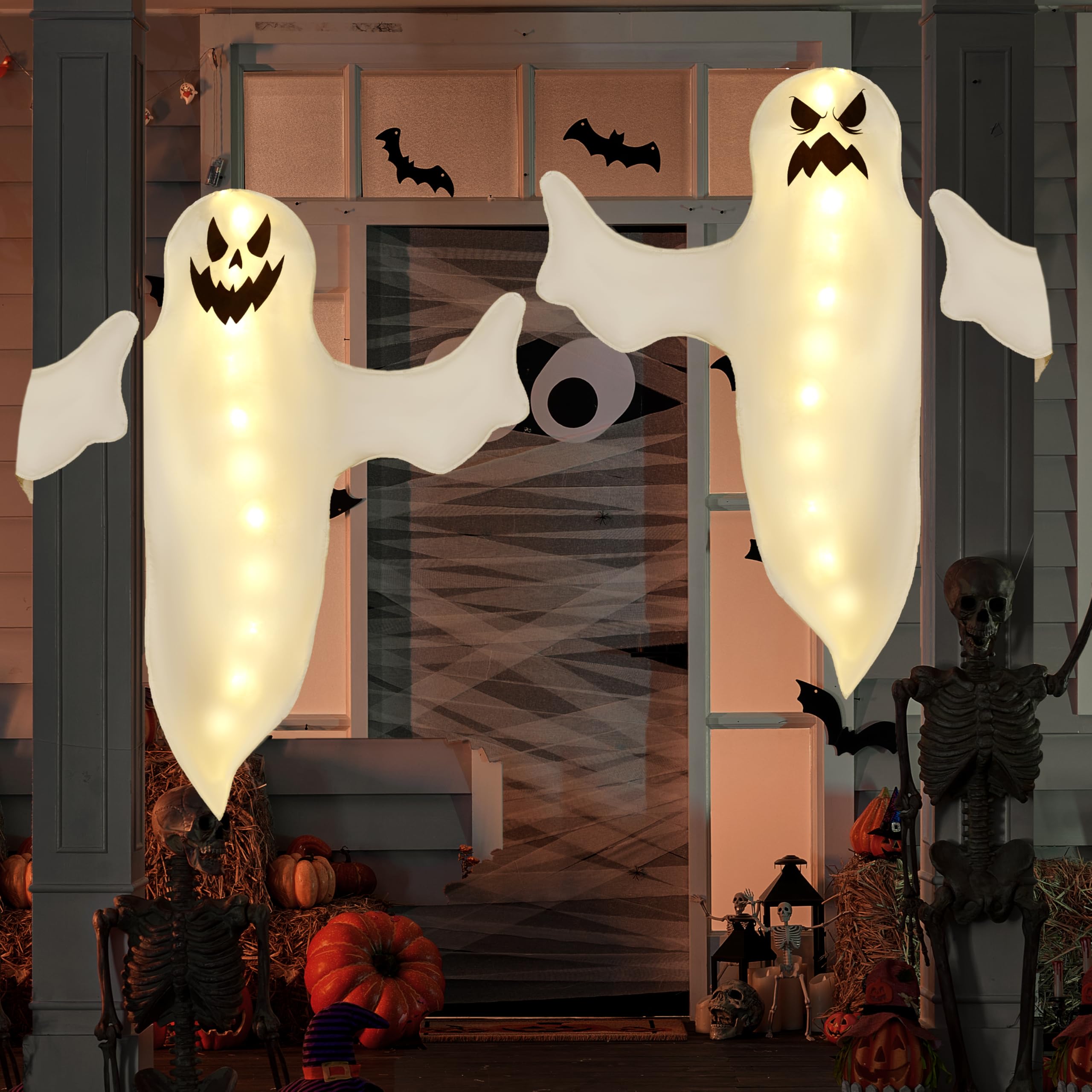 JOYIN 2 Pcs 47" Halloween Light Up Ghost Decorations Outdoor, Halloween ...