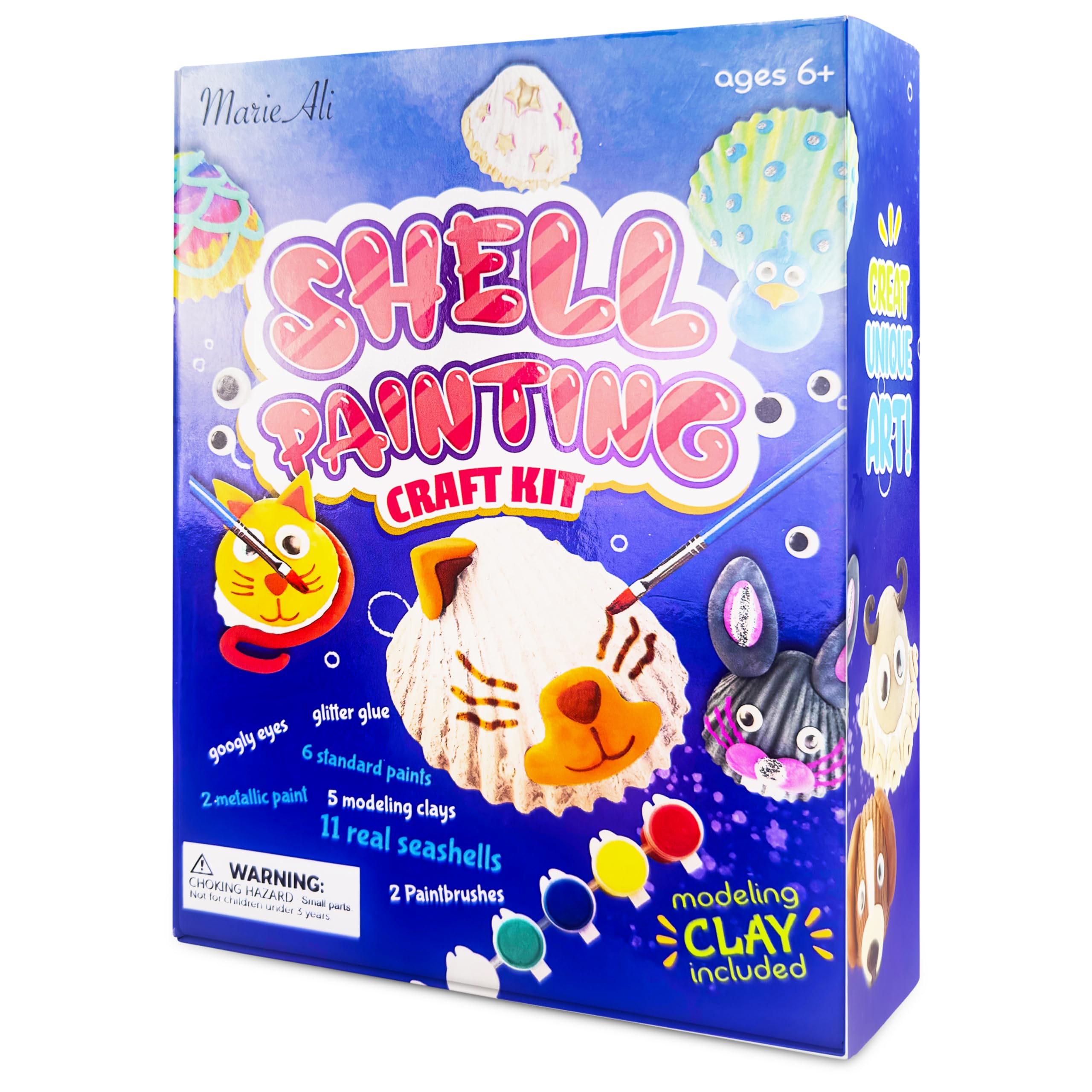MarieALi Kids' Ultimate Seashell Painting Craft Kit Ocean Adventure ...