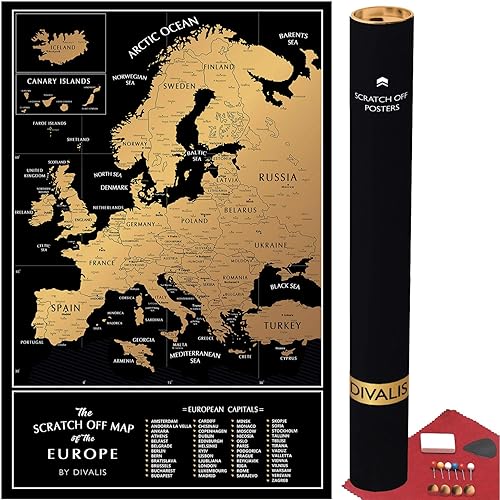 Scratch off Map of the Europe - Easy to Frame 24x16 European Travel Map ...