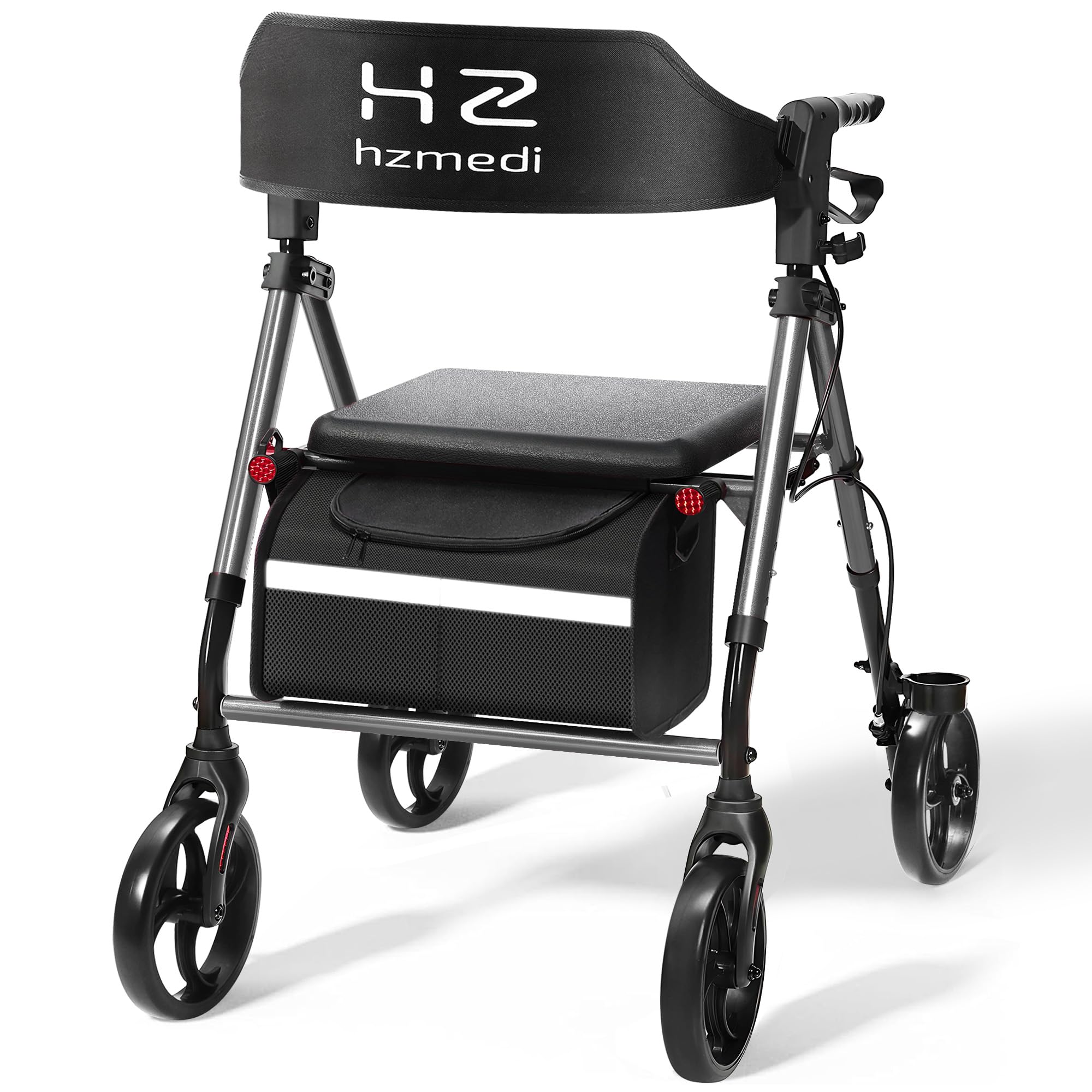 Walkers for Seniors, Grey Folding Walker with Seat, 8" Big Wheels Adult ...