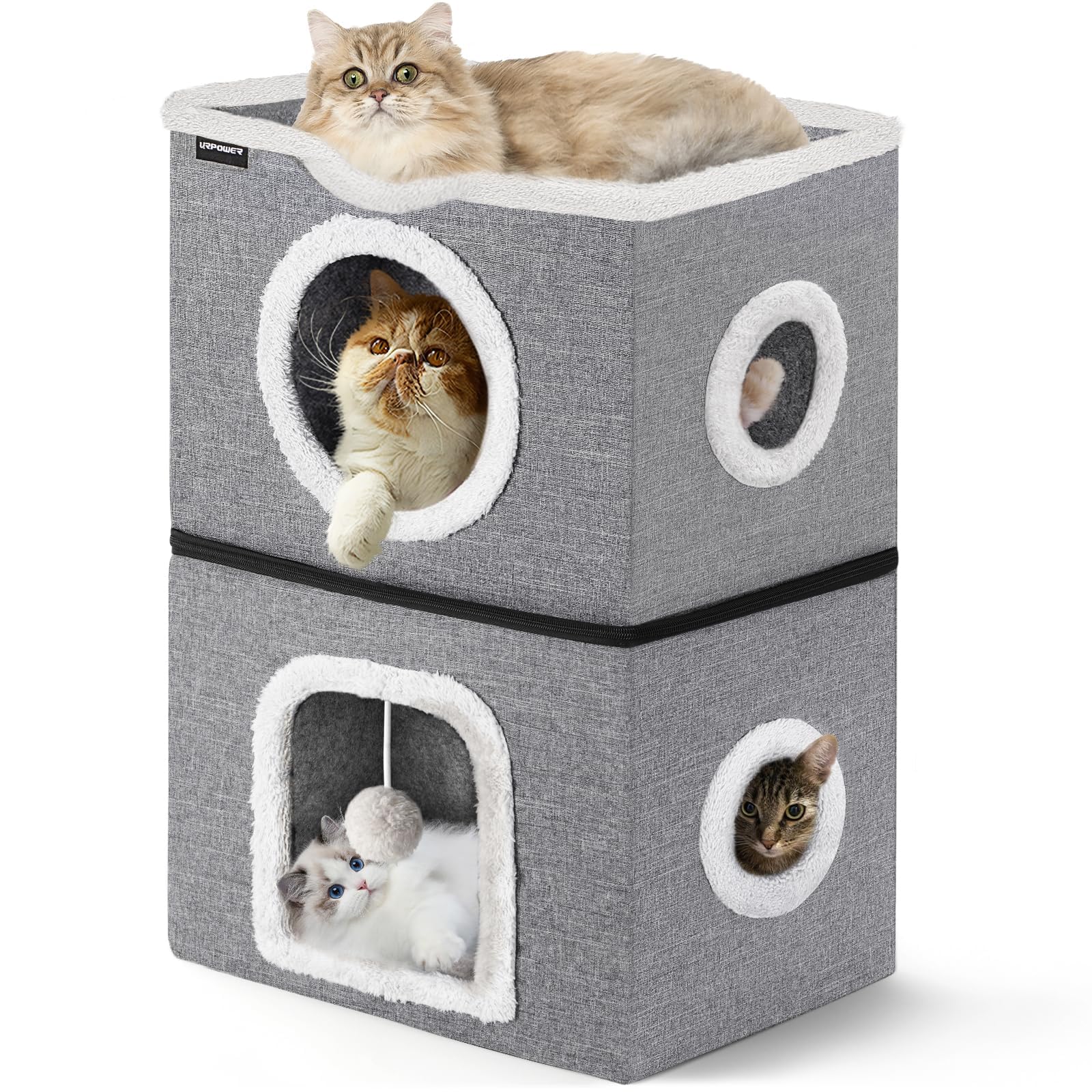 URPOWER 2 Story Cat Bed, Large Cat House for Indoor Cats Covered Cat ...