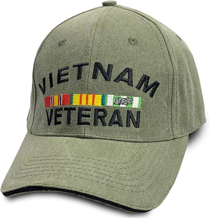 Amazon.com: Vietnam Veteran Hat with Embroidered Ribbons Olive Drab ...