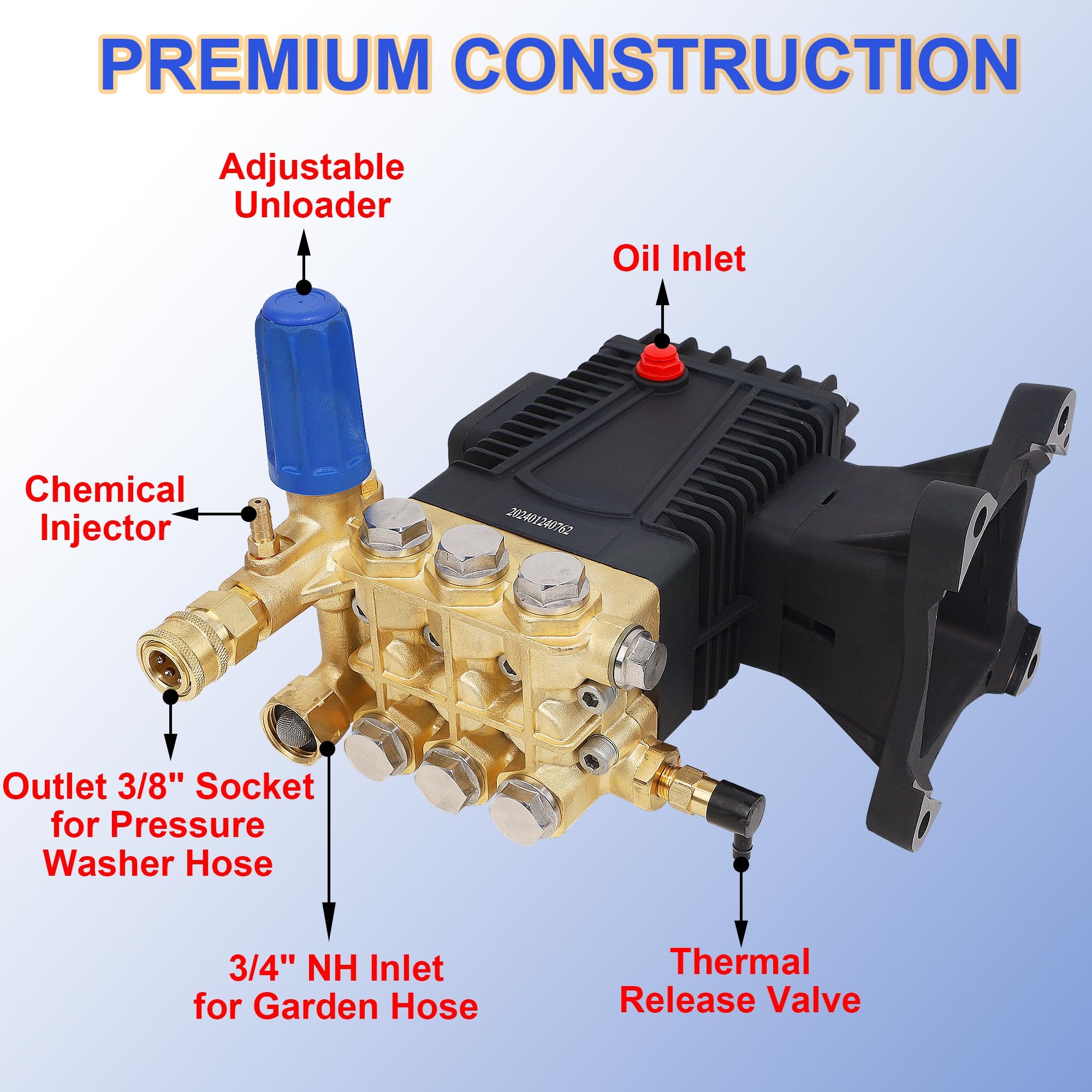 Mua Pressure Washer Pump, 1" Shaft Horizontal Triplex Plunger, 4400 PSI ...