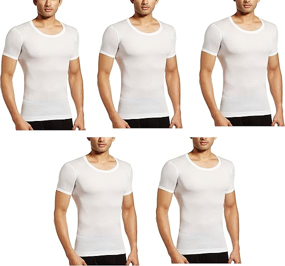 Buy Rupa Jon Mens's White Half Sleeves Vest Pack of 5 Pcs (Full Baju ...