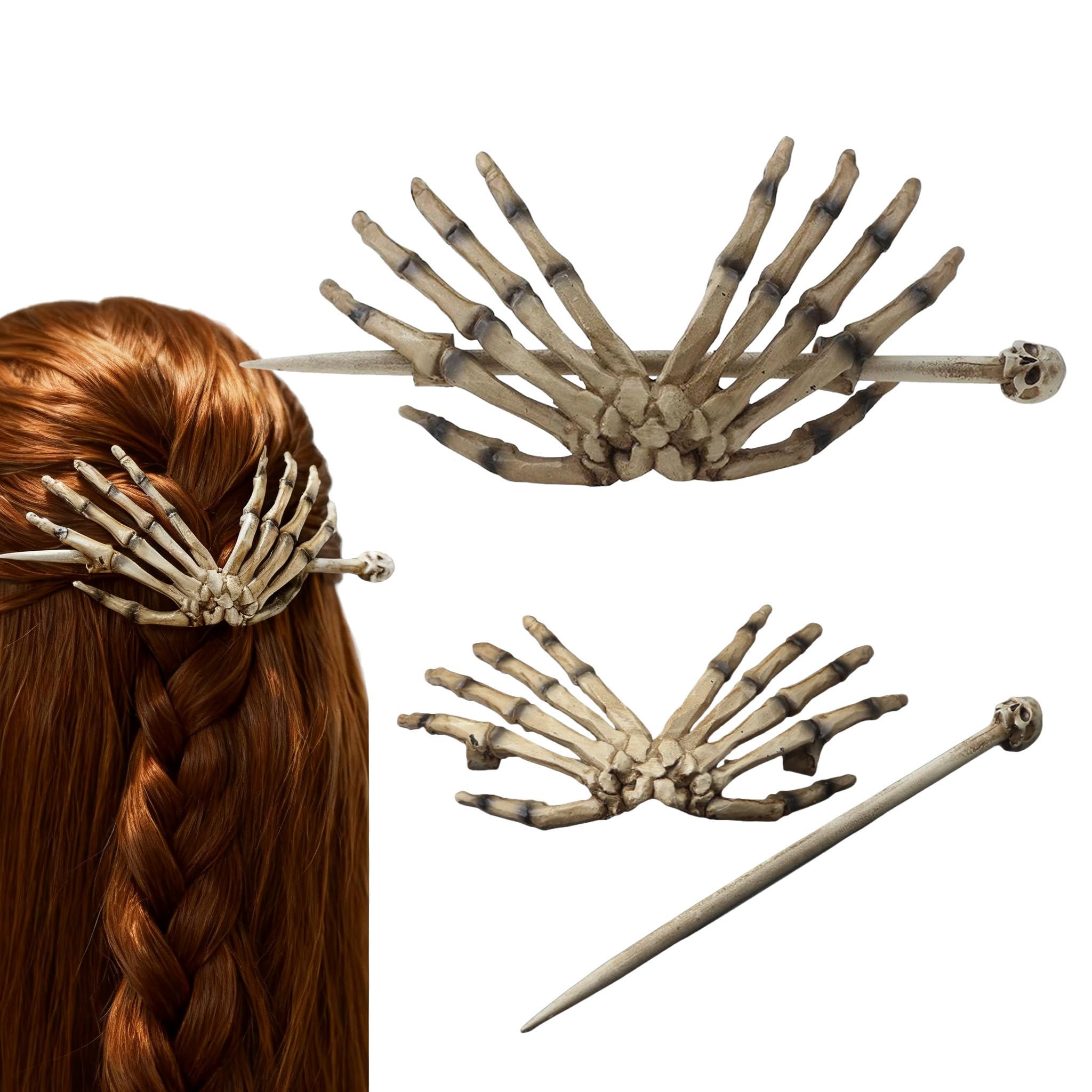 Skeleton Hand Hair Stick with Skull, Gothic Bone Hair Slide Barrette ...