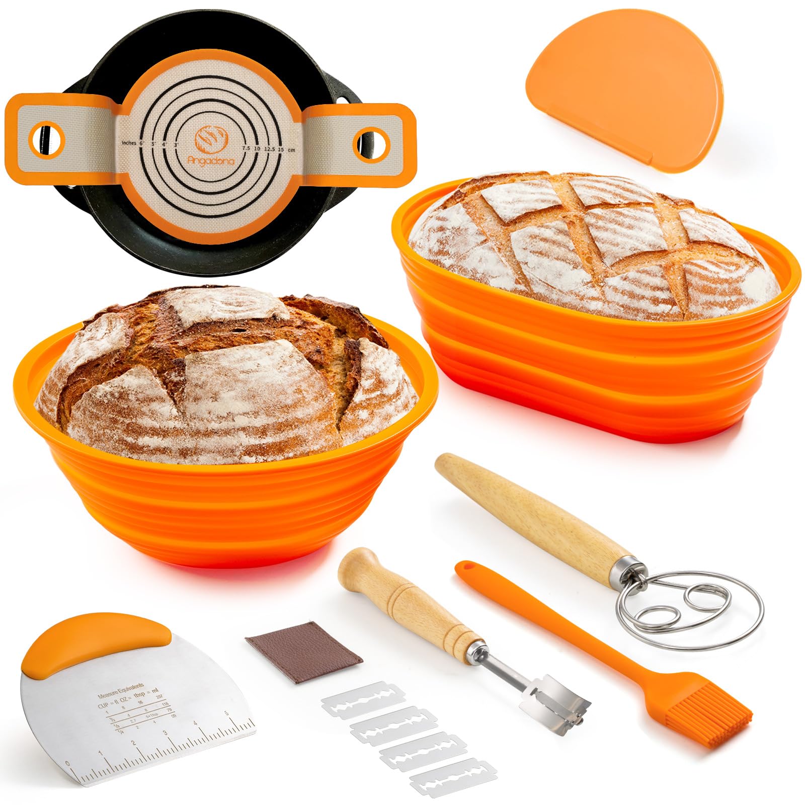 Silicone Banneton Bread Proofing Baskets,10 inch Oval & 9 Inch Round ...