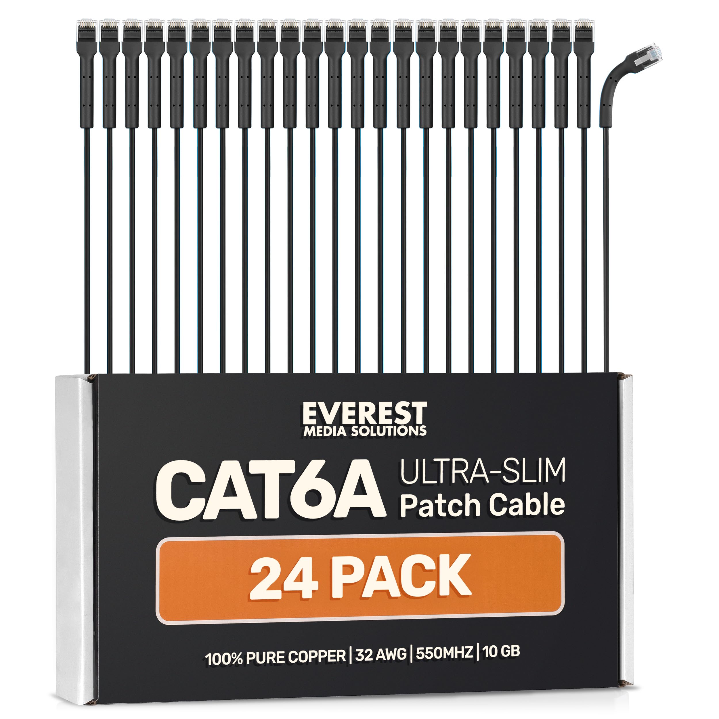 Everest Ultra Slim Cat6a Ethernet Patch Cables 1ft (24-Pack) Black - 10GB Cat 6a Patch Cable ...