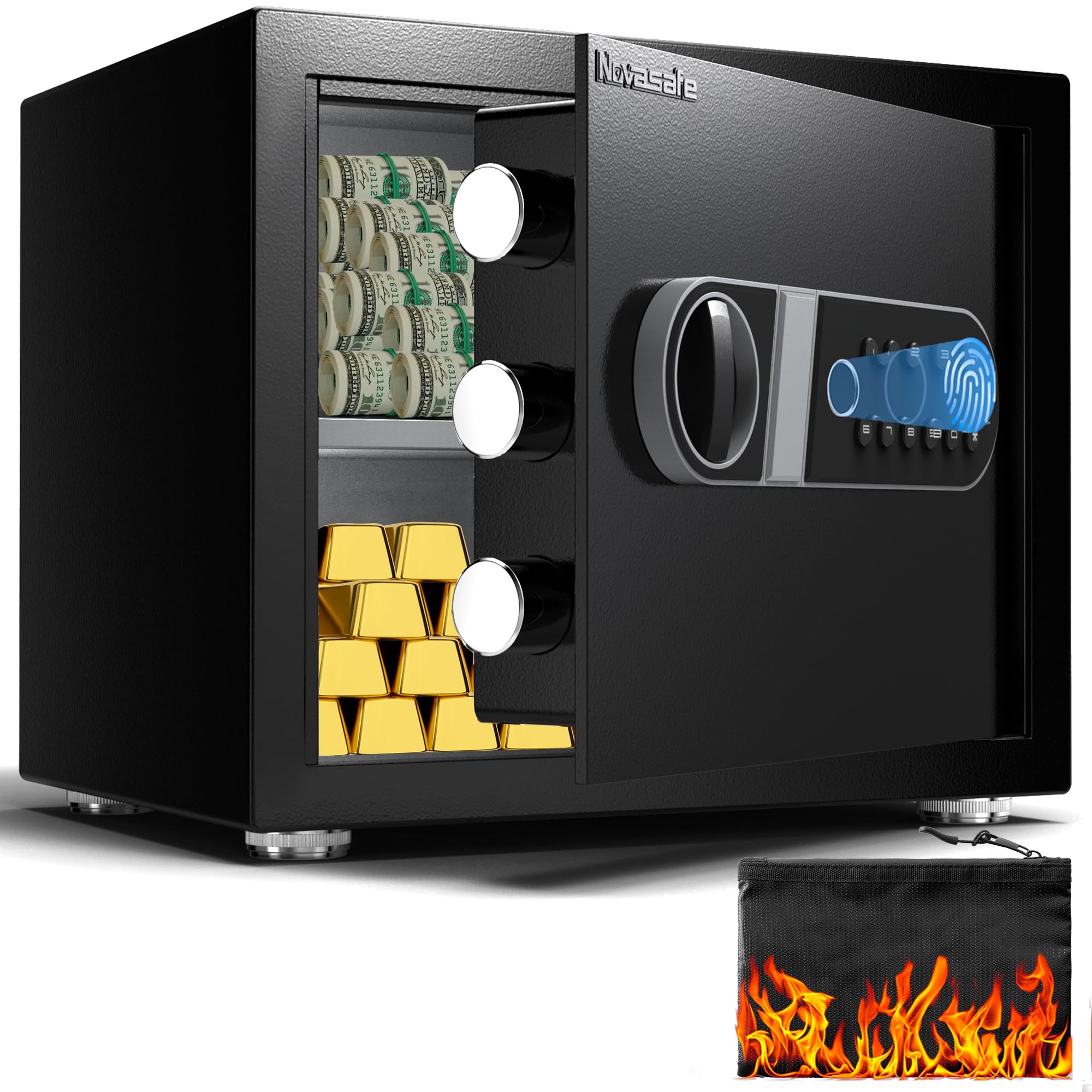 Biometric Safe, Fingerprint Home Safe Box with Fireproof Waterproof Bag ...