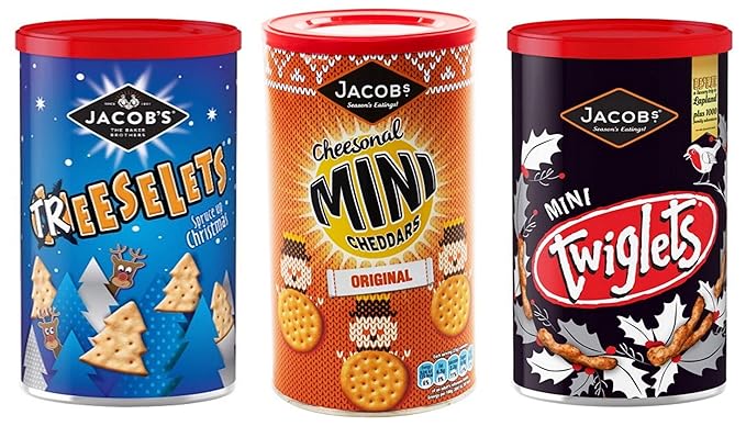 Jacobs Christmas Snack Tubs Mini Cheddars, Cheeselets & Twiglets Triple ...