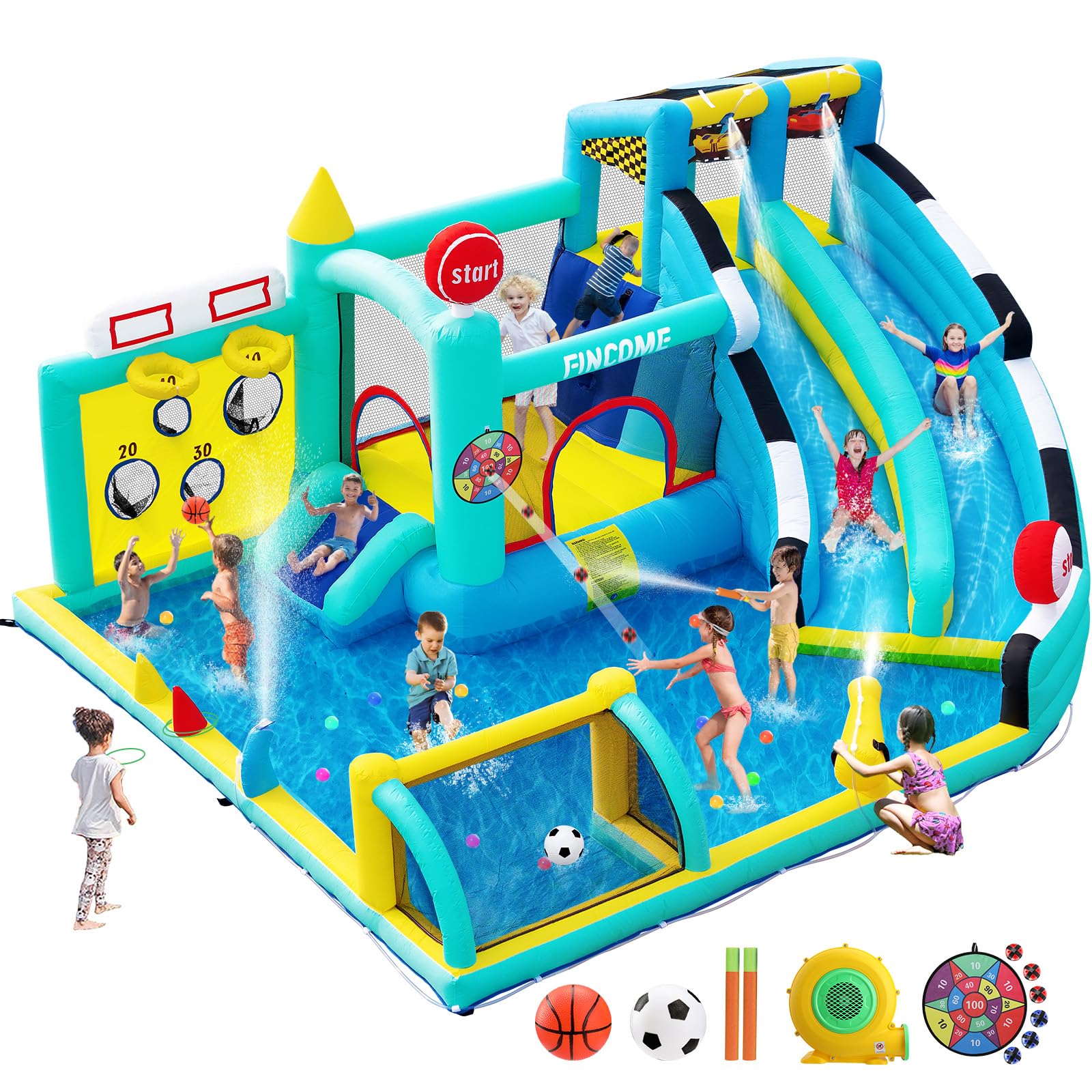 FINCOME Bounce House Double Slides for Kids 3-12, Large Bounce Castle ...