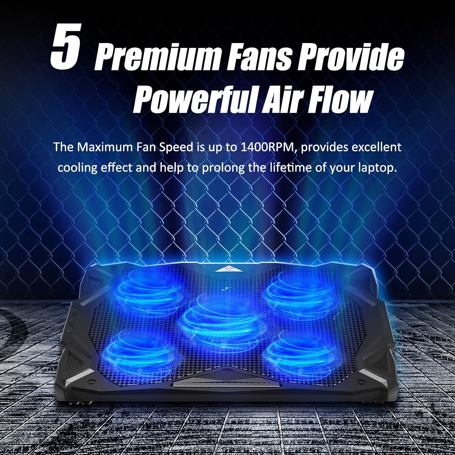 CP3 Laptop Cooling Pad 5 Quiet Fans Laptop Cooler, Support Up to 17.3 ...