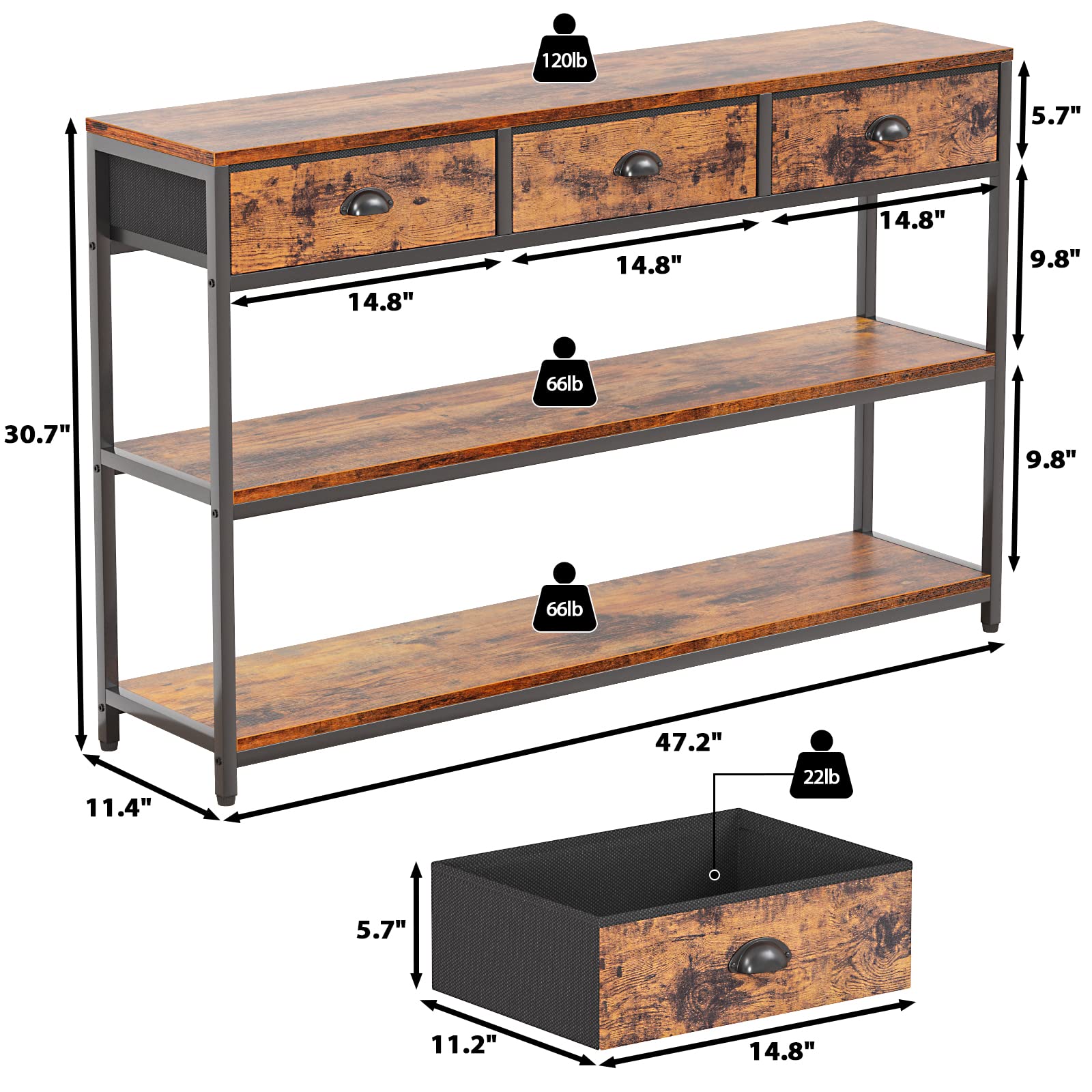 Mua Furologee Long 47" Console Sofa Table with 3 Drawers, Entryway ...