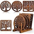 Amazon.com: Beeveer 5 Pcs Life Tree Wooden Trivets with Storage Rack ...