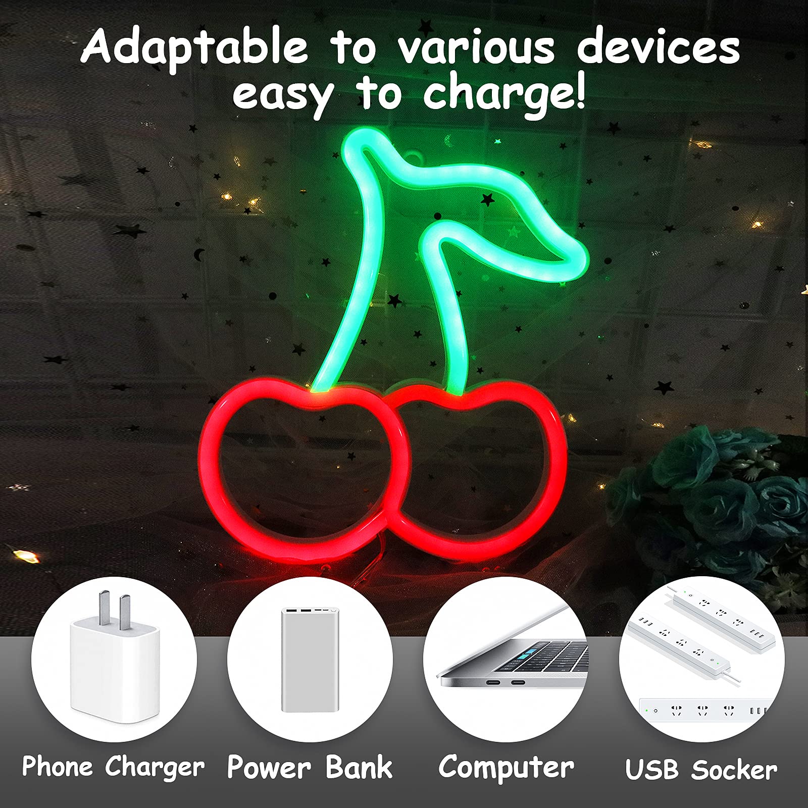 Cherry Neon Signs Led Signs Neon Light Red Room Decor Aesthetic Led ...