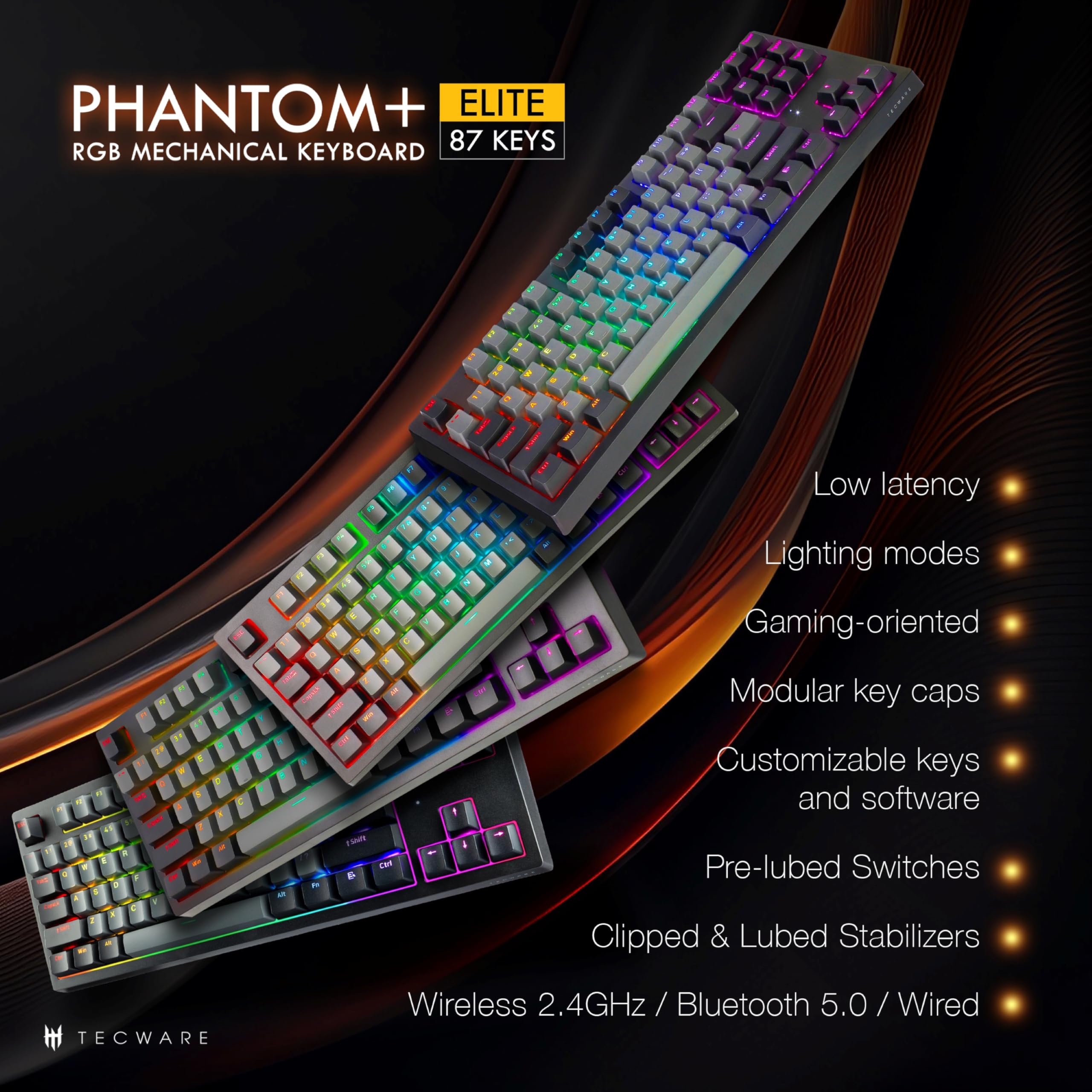 Tecware Phantom+ Elite 87 teclado RGB Mecánico Teclado de juego, LED ...