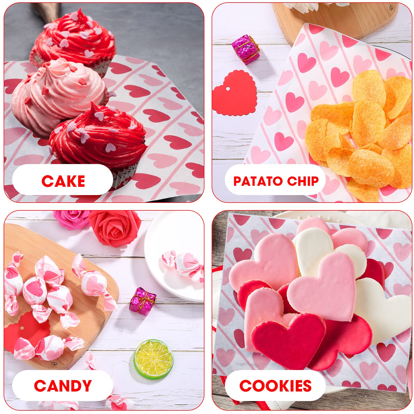 150 Pieces Valentine's Day Wax Paper Sheets for Food Heart Wrap Paper ...
