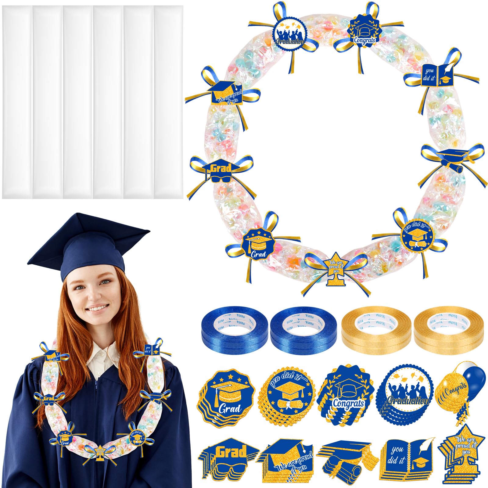 80UncleKimby 28PCS Blue and Gold Graduation Decorations 2025 Candy Leis ...