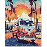 Amazon.com: Inspirational Wall Art Co. - Blue VW Van | Retro Volkswagen ...