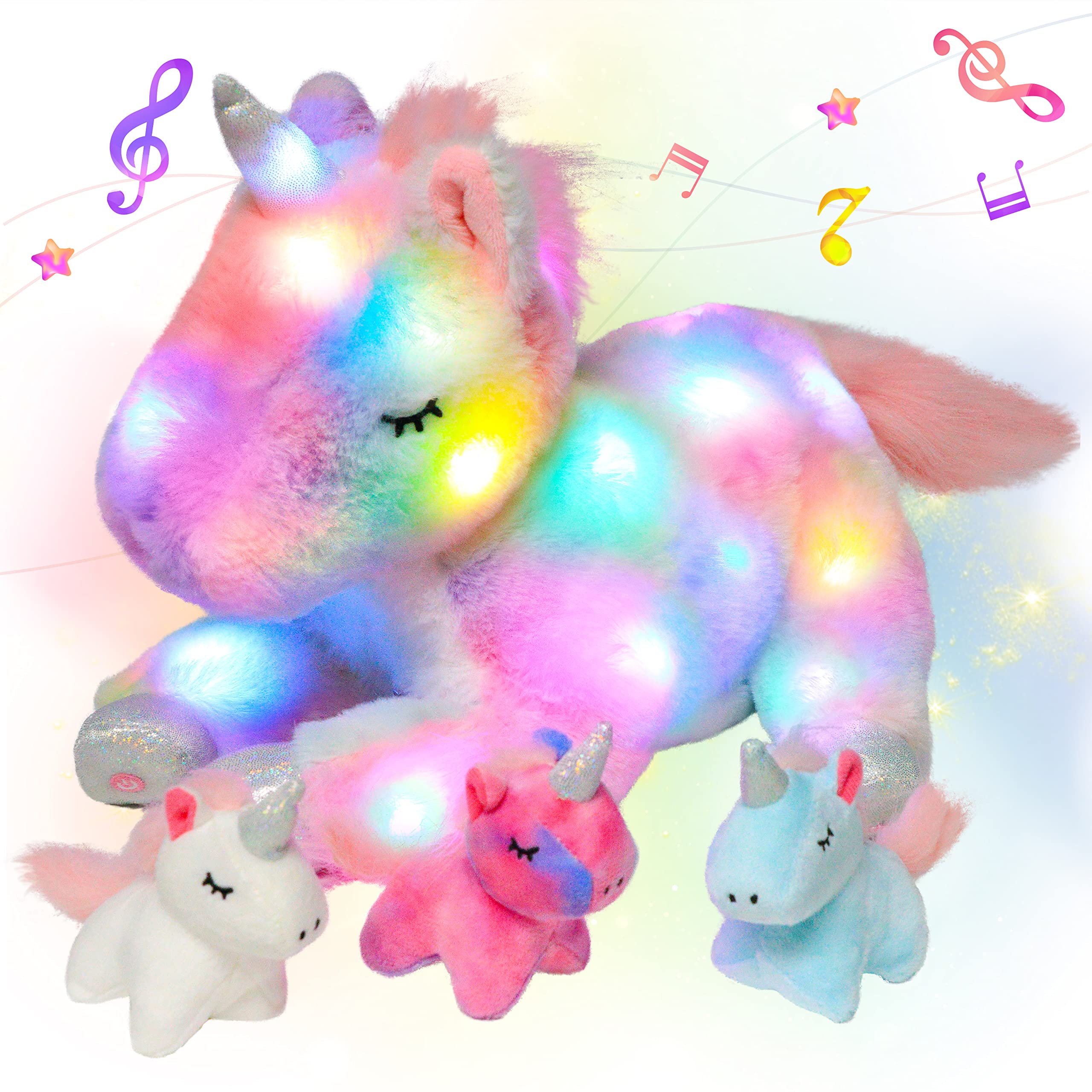 Hopearl LED Musical Stuffed Unicorn Playset Lighting Up Singing Plush ...