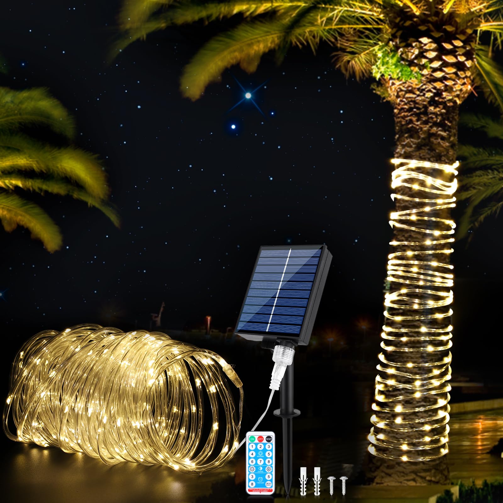 WIND STAR Solar Rope Lights Outdoor, 72FT 200 LED Solar Powered String ...