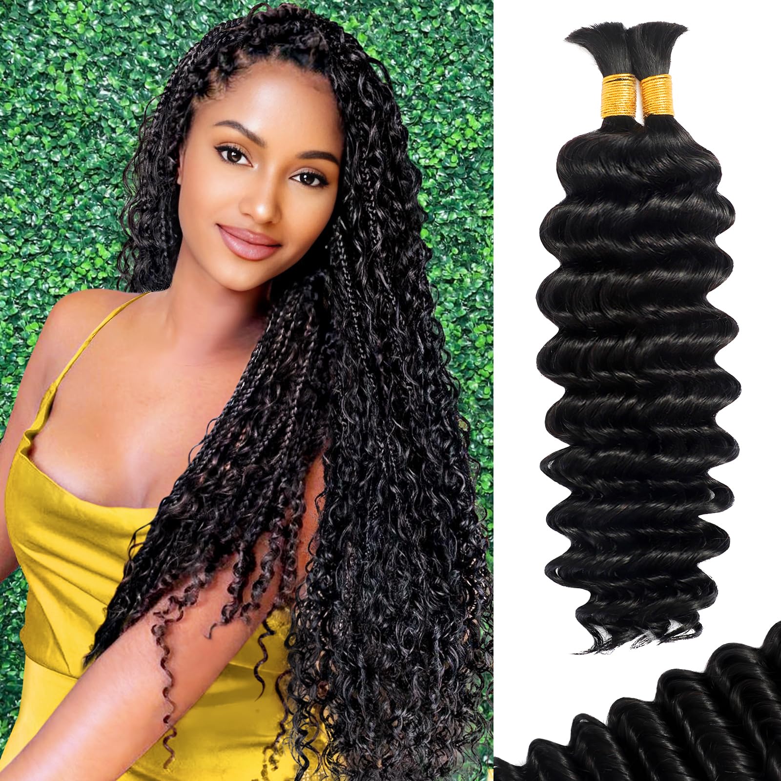 Human Braiding Hair for Boho Braids, Deep Wave Bulk Boho Braids Human ...
