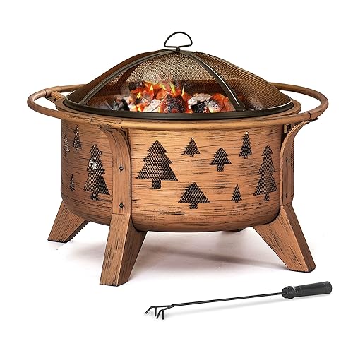 Sunjoy Fire Pit 30 in. Outdoor Wood-Burning Fire Pit, Patio Tree Motif ...