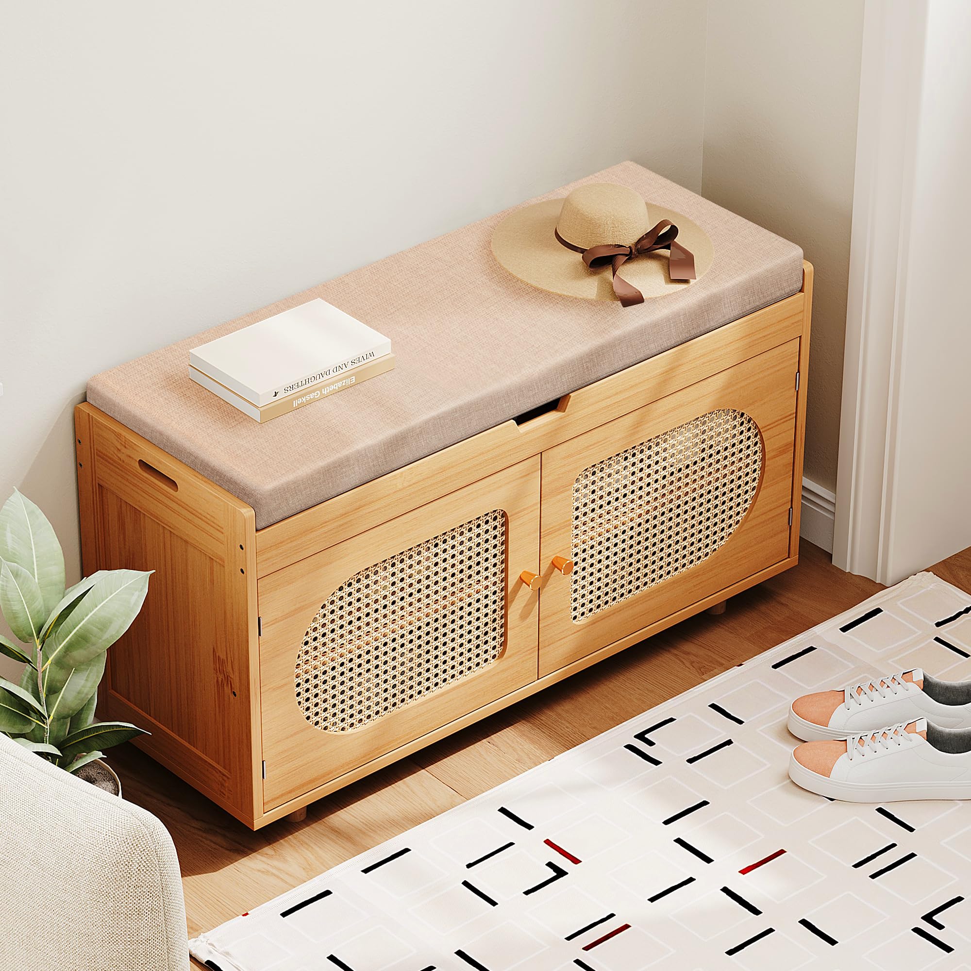 Rattan Shoe Storage Bench Entryway Bench with Storage, Shoe Bench Shoe ...