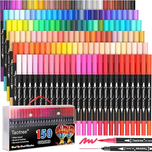 Taotree 150 Colors Dual Tip Art Markers Pens for Adult Coloring Book ...