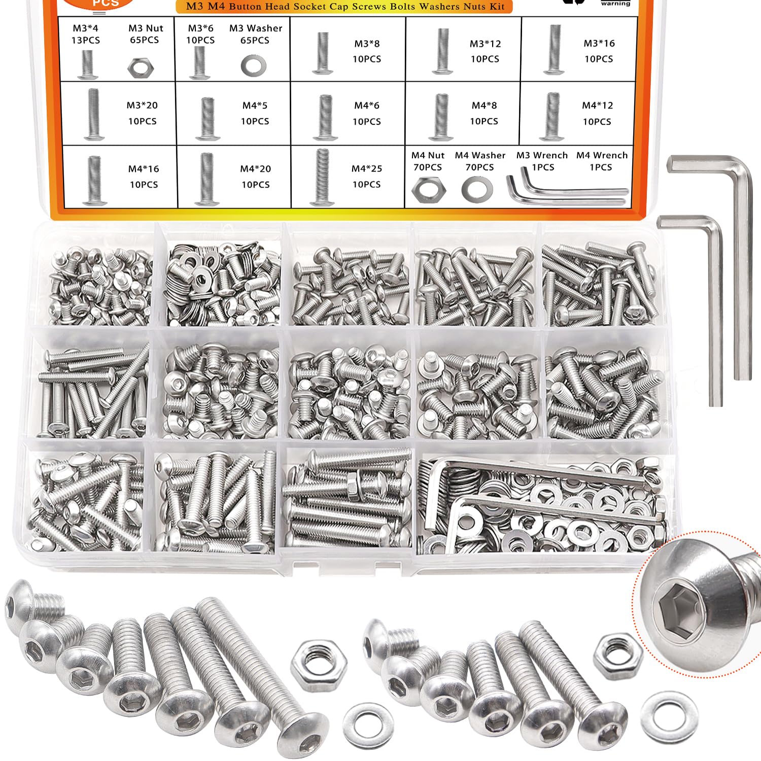 Taiss M3 M4 Screws Kit M3 M4 x 4mm/5mm/6mm/8mm/12mm/16mm/20mm/25mm 304 Stainless Steel Metric ...