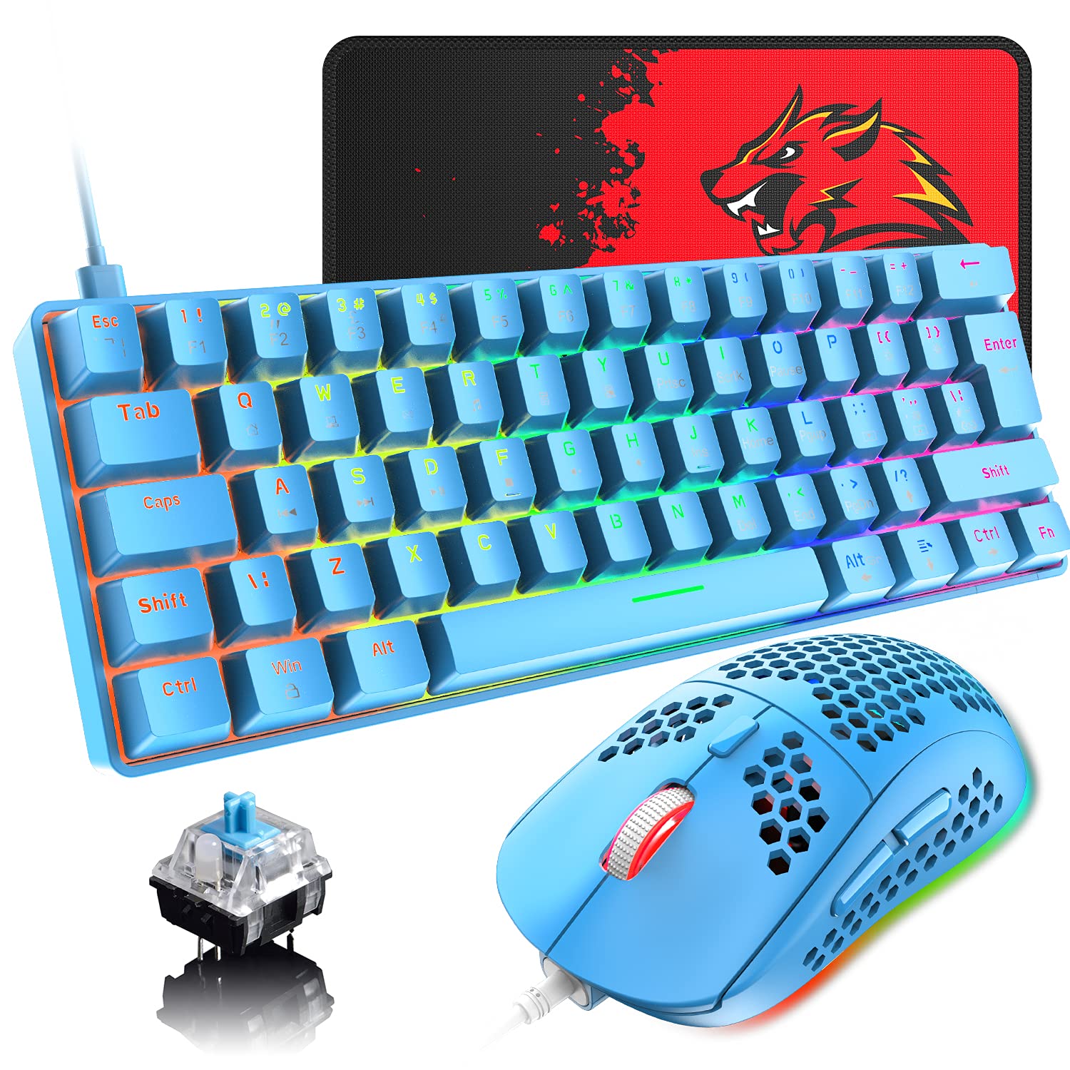 Mua SELORSS Blue 60% True Mechanical Gaming Keyboard and Mouse Combo,20 ...