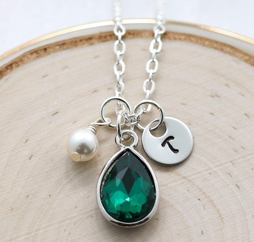 Amazon.com: May Birthstone Necklace for Women - Personalized Initial ...