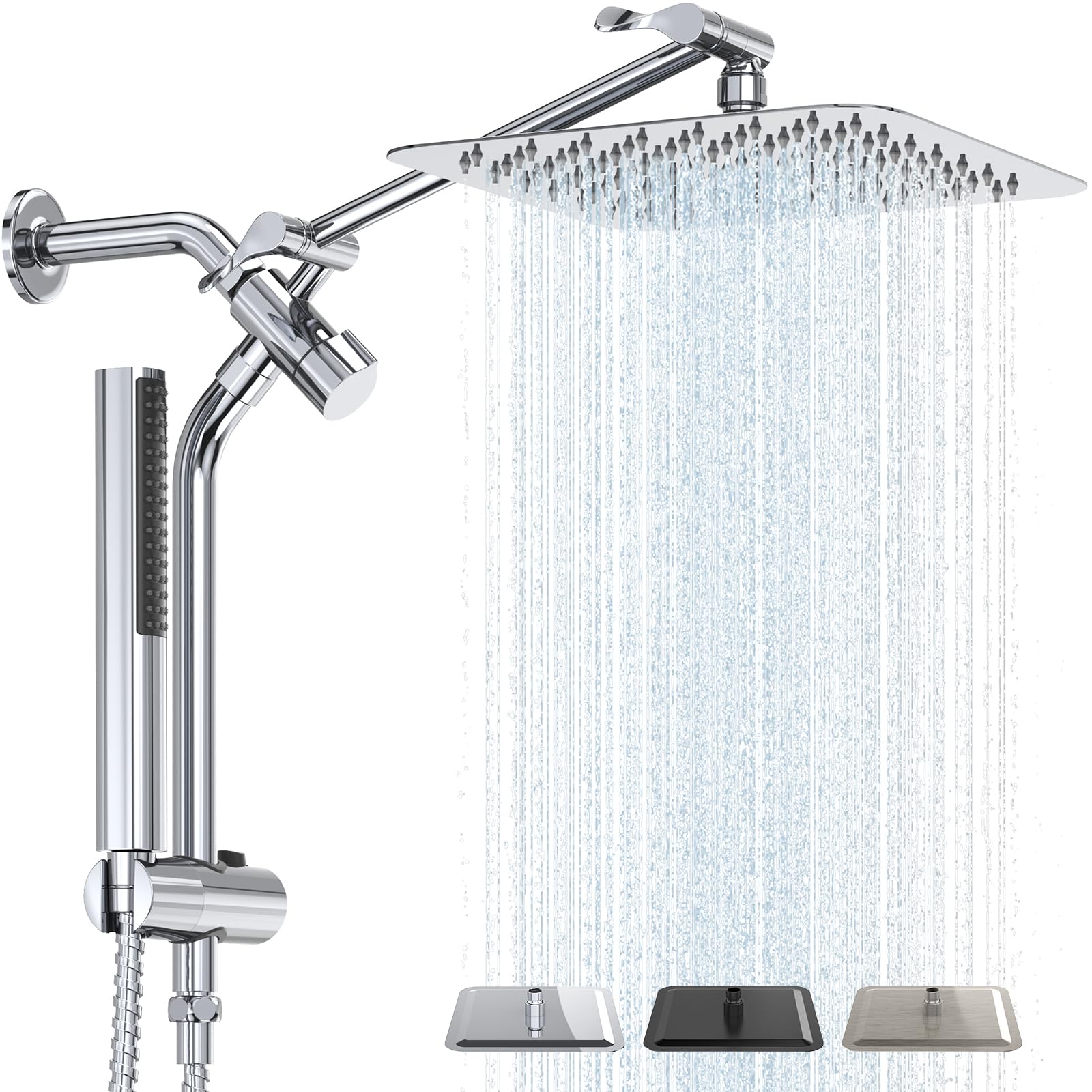 Veken 10'' All Metal Rain Shower Head with Handheld Spray Combo, Wide Square Shower Heads with ...