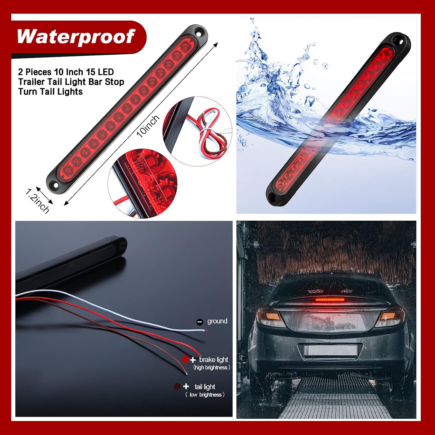 10 Inch Red Trailer Light Bar 15 LED Trailer Identification Light Truck ...