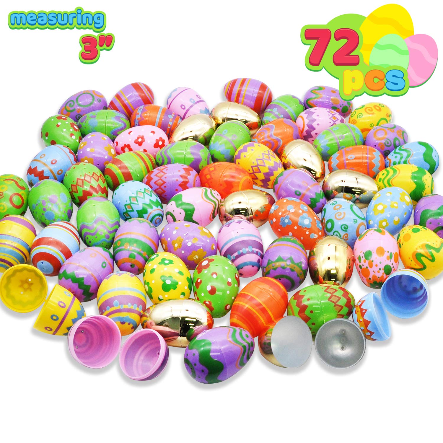Amazon.com : JOYIN 72 Pcs New Plastic Printed Bright Easter Egg easter ...