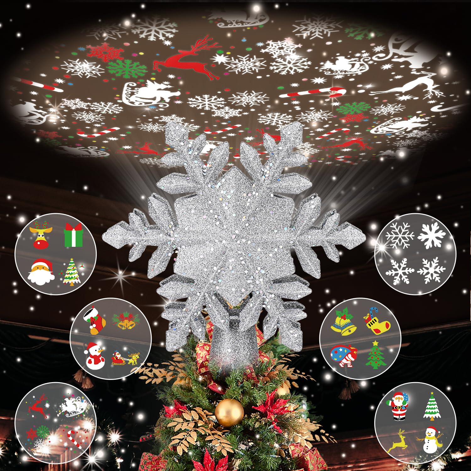 Patiobay Christmas Tree Topper Lighted with 6 Projected Patterns ...