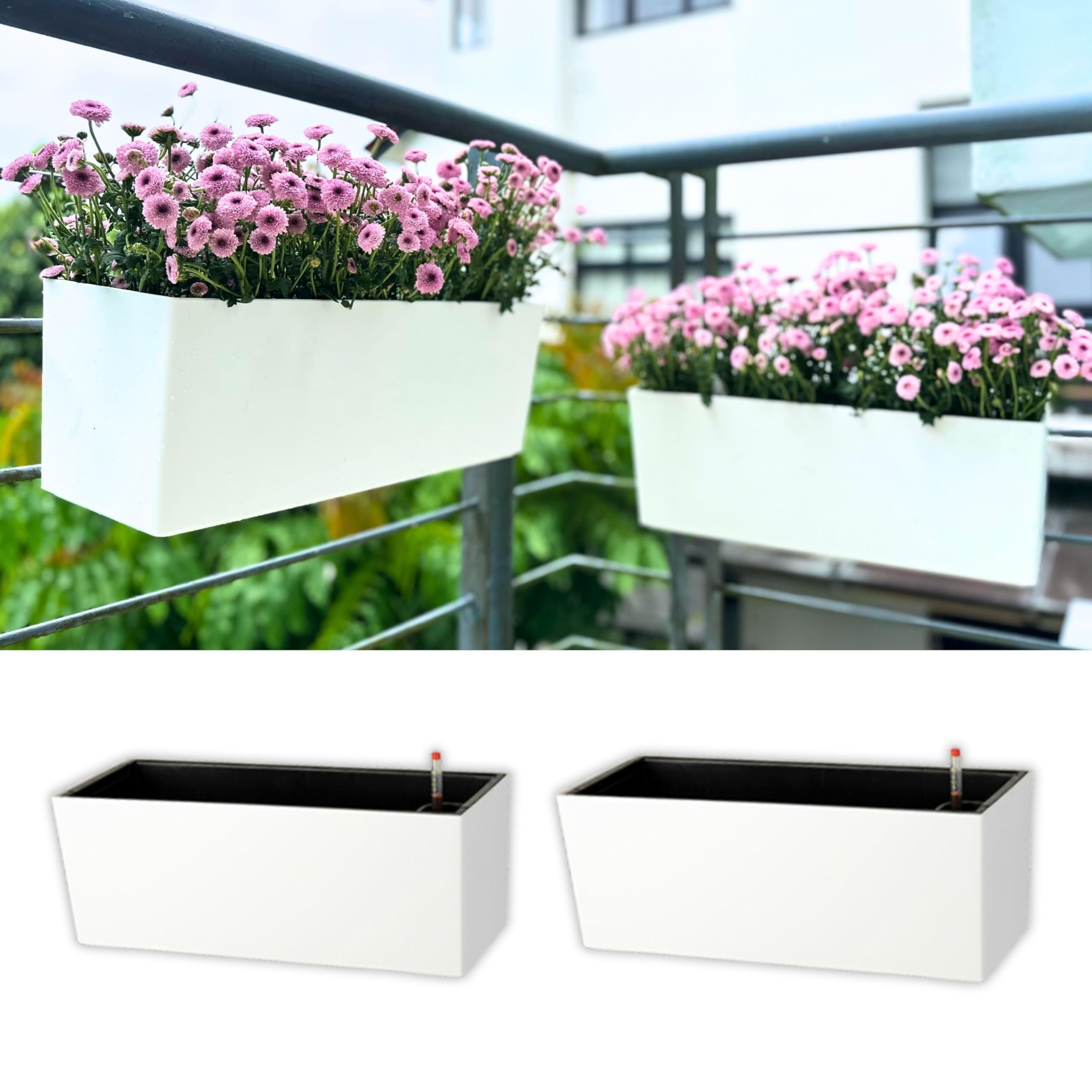 LaLaGreen Railing Planter Box (2 Pack, 14 Inch) White Rectangular ...