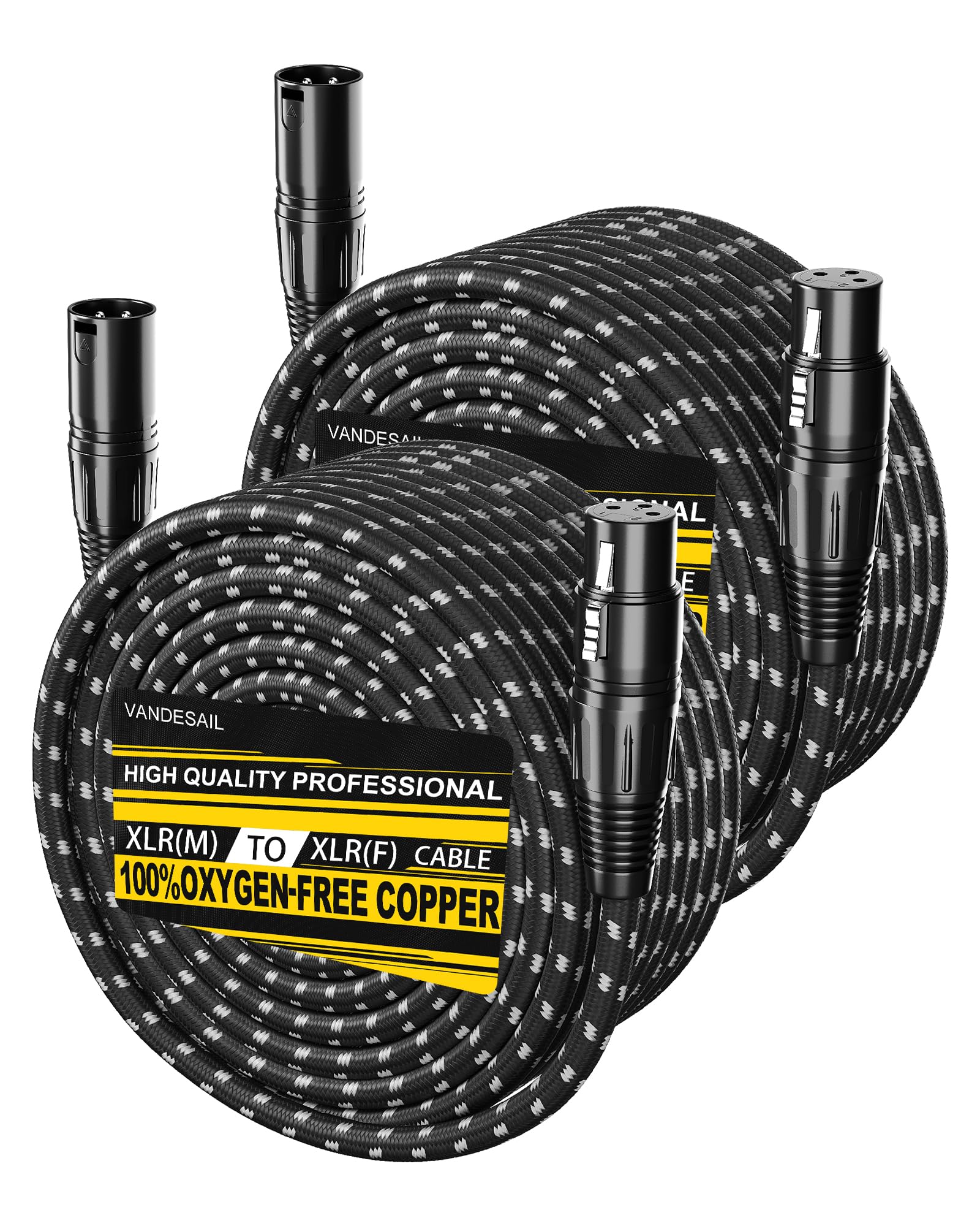 VANDESAIL Long XLR Cables 100ft 2 Pack, Nylon Braided XLR Extension ...