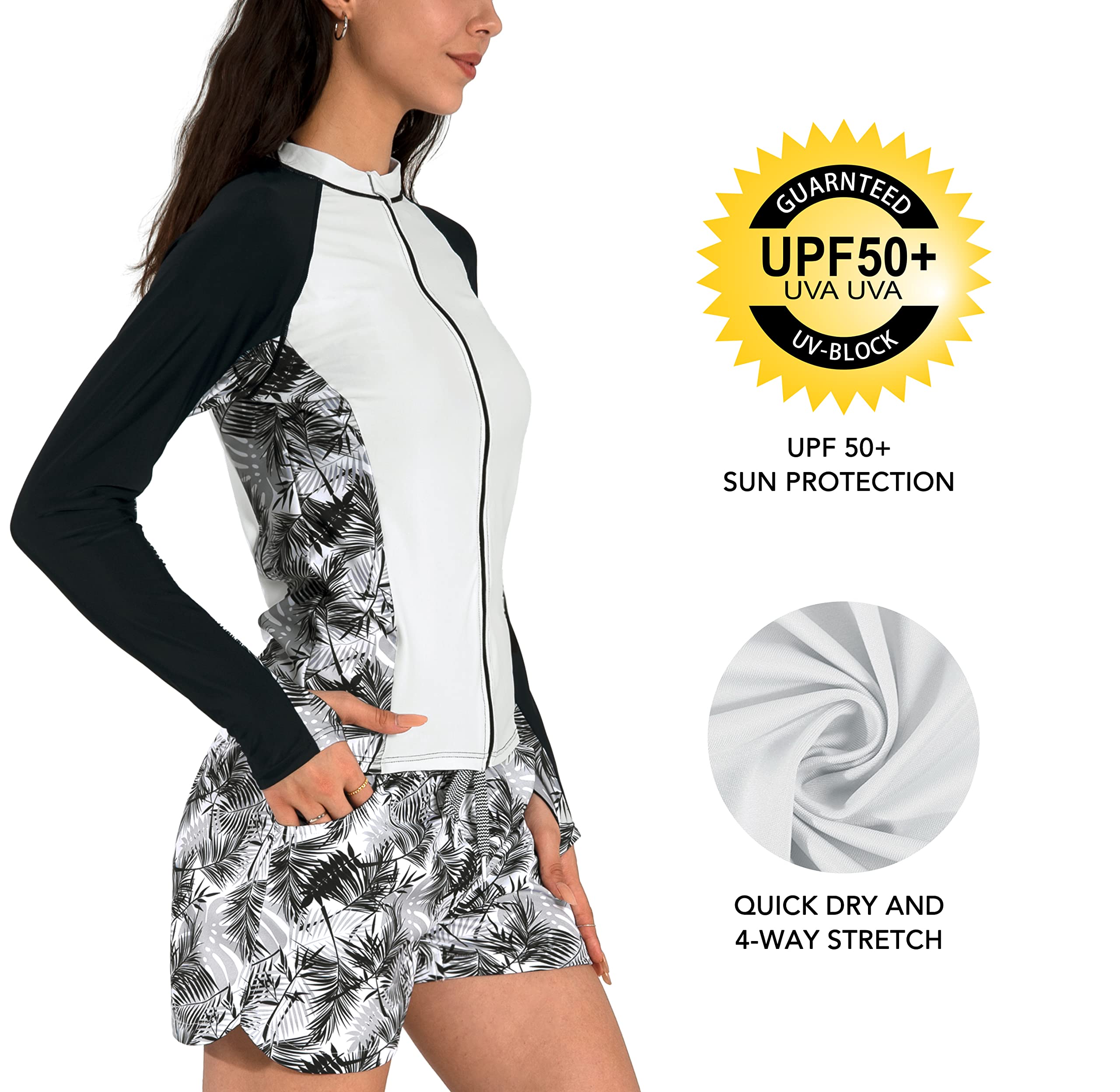 Actleis Women's Long Sleeve Rash Guard UPF 50+ UV Sun Protection Swim ...