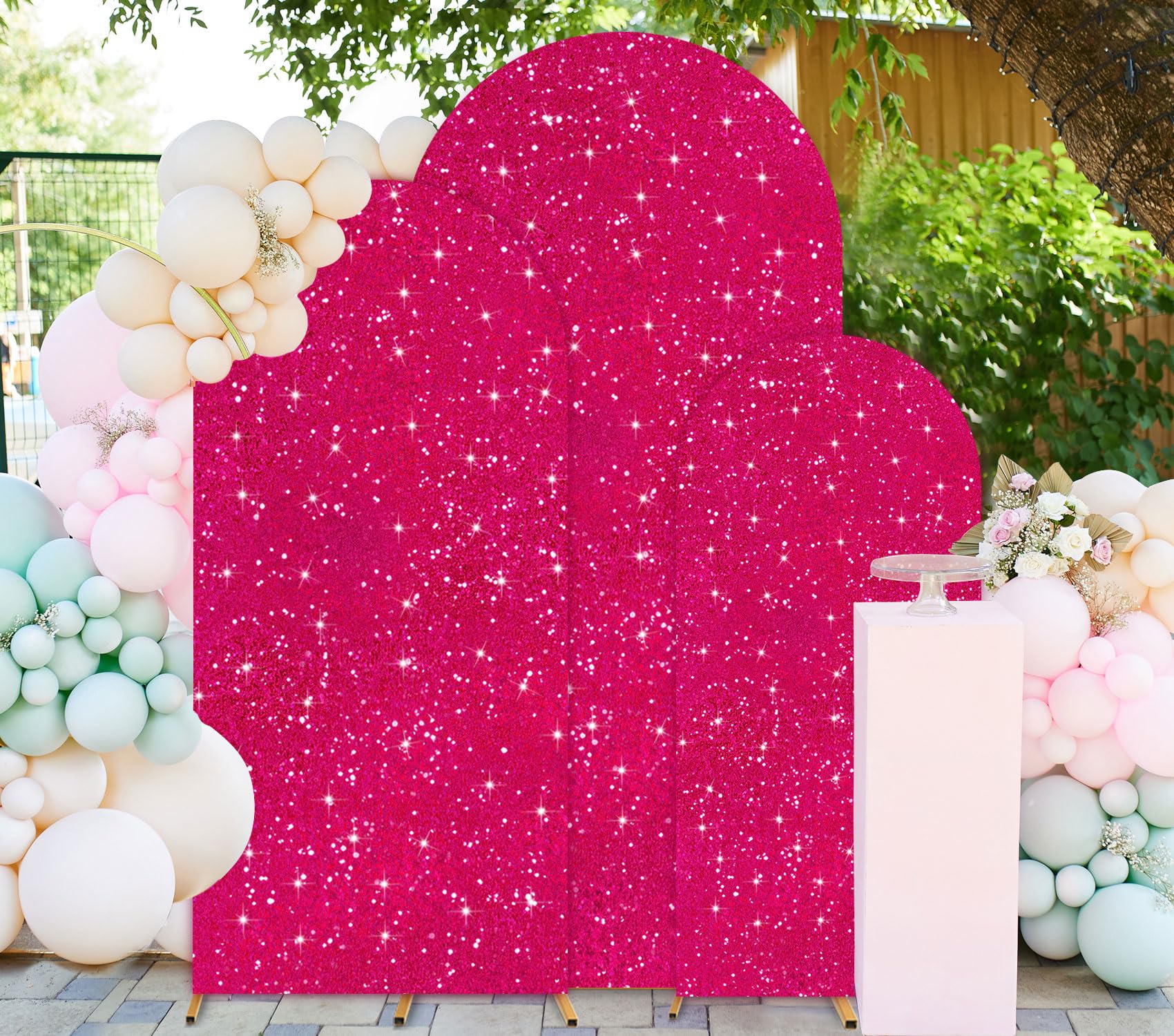 FUHSY Hot Pink Arch Cover Set of 3 Sequin Arch Backdrop Cover 6ft 5ft ...