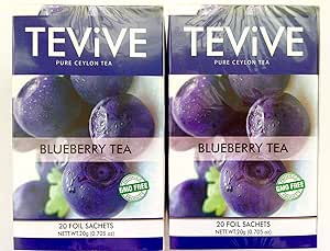 Amazon.com: Tevive Blueberry Pure Ceylon Tea 20 Foil Sachets (Two-Pack ...