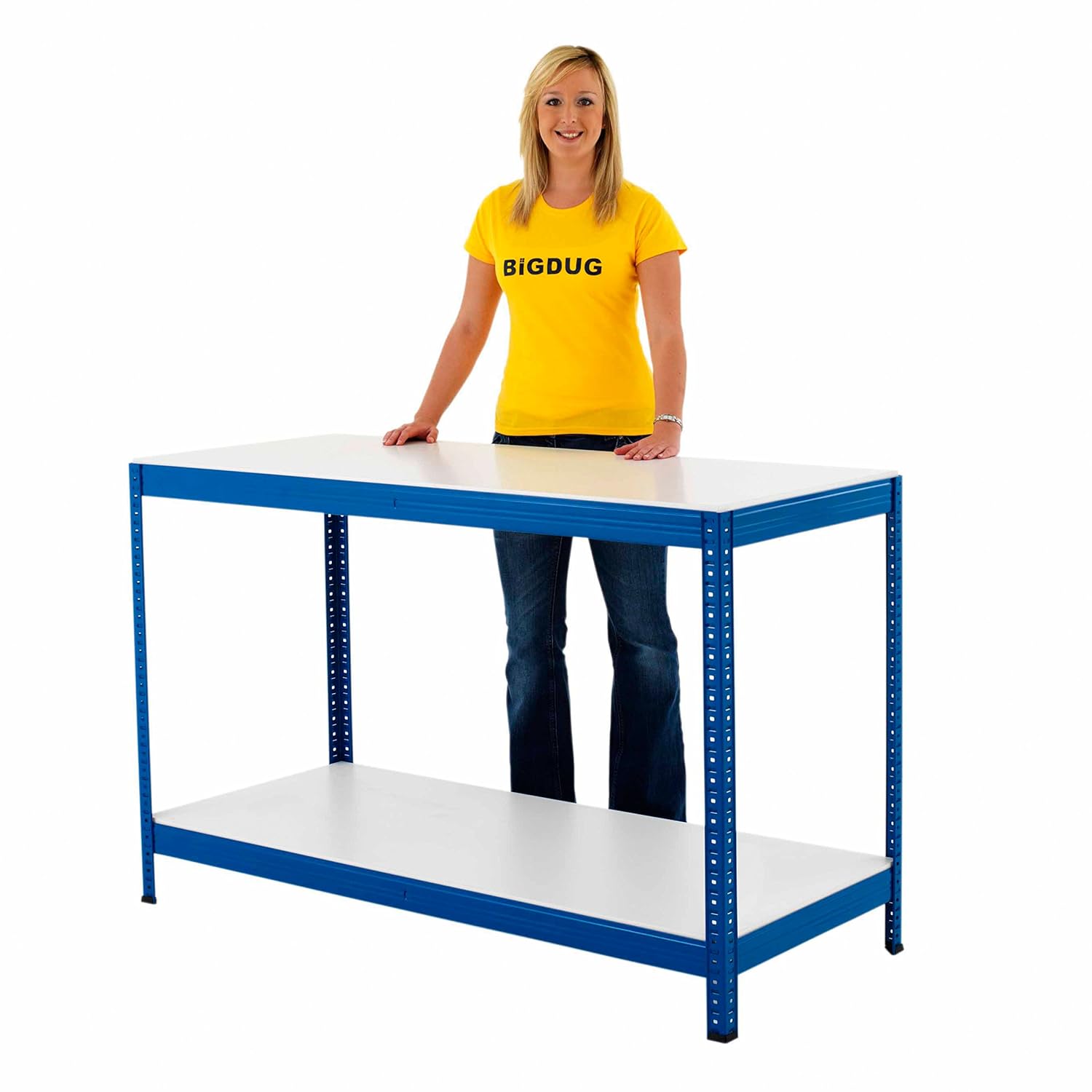 BiGDUG Industrial Steel Workbench Table Shelving With 2 Shelves ...