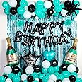 Amazon.com: PACYTION Teal Birthday Decorations, Happy Birthday ...