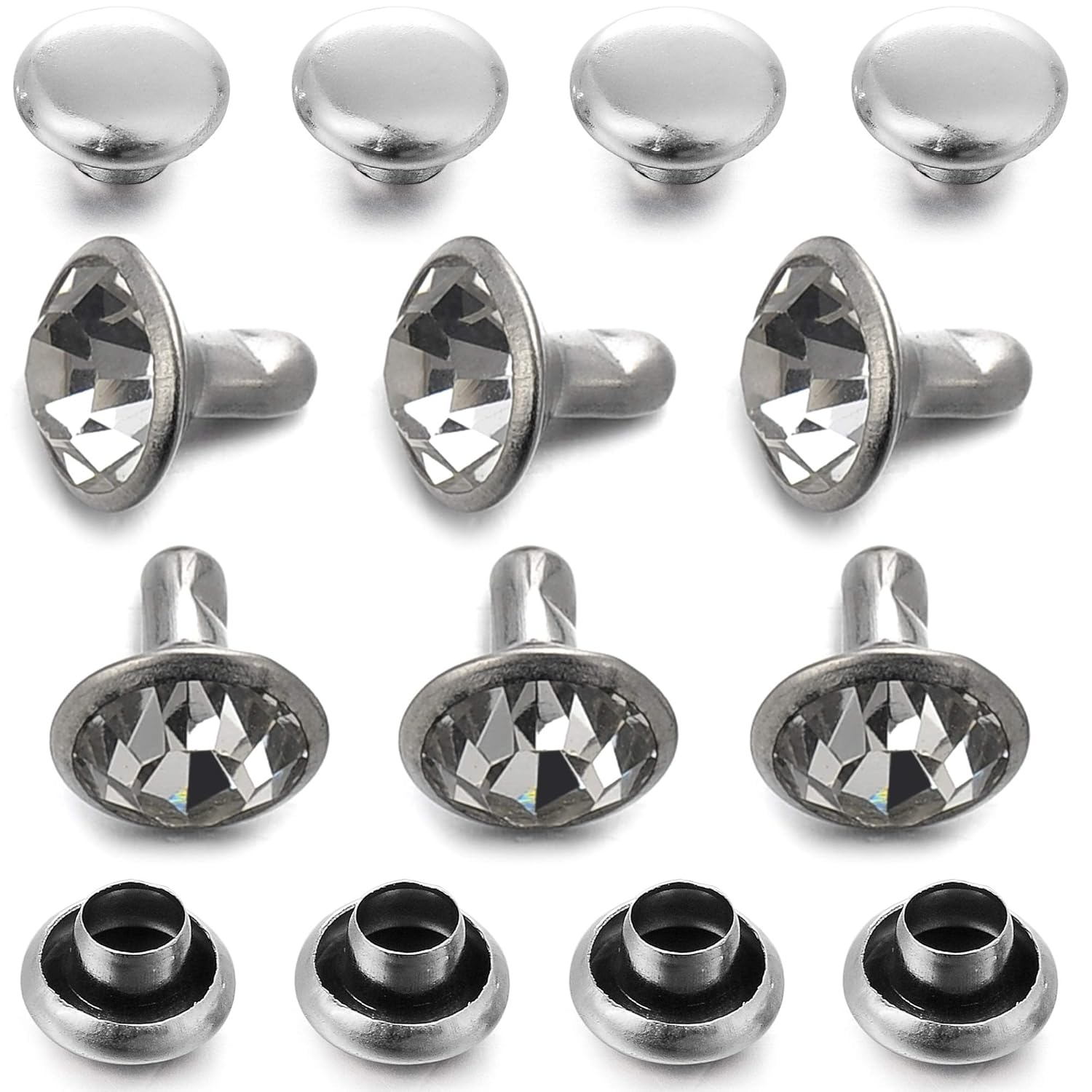 200 Sets Cz White Clear Crystal Rivets Rapid Rhinestone Silver Color ...