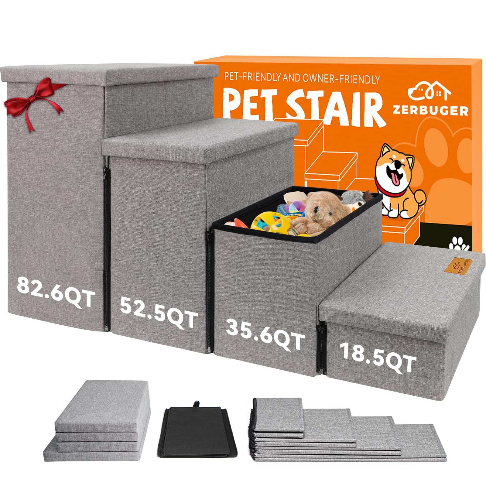 Dog Stairs with Storage 23" H, 4-Step Wider Dog Steps for High Beds ...
