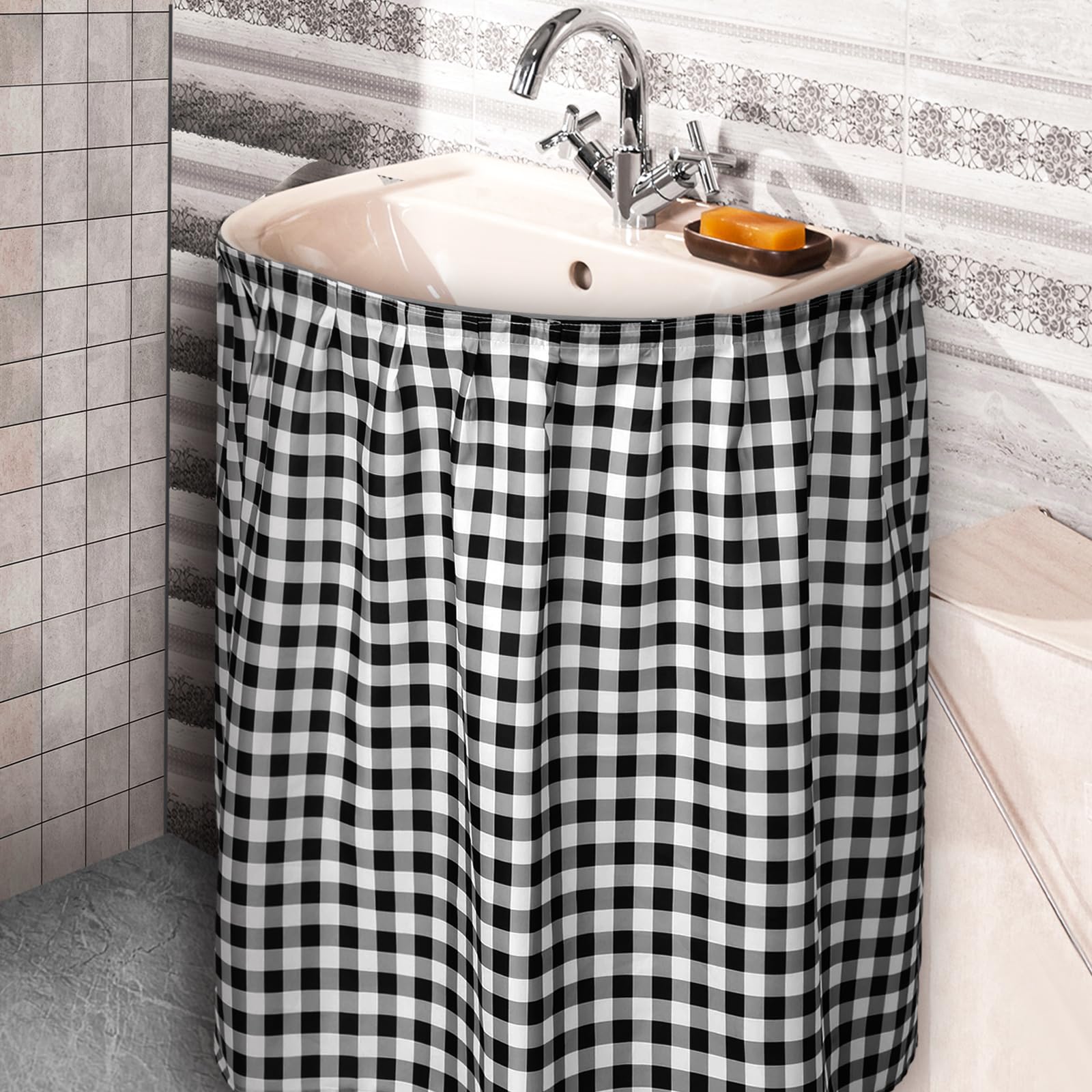 Windkream Fabric Sink Skirt Diamond Bathroom Stitch Self Stick Adhesive ...