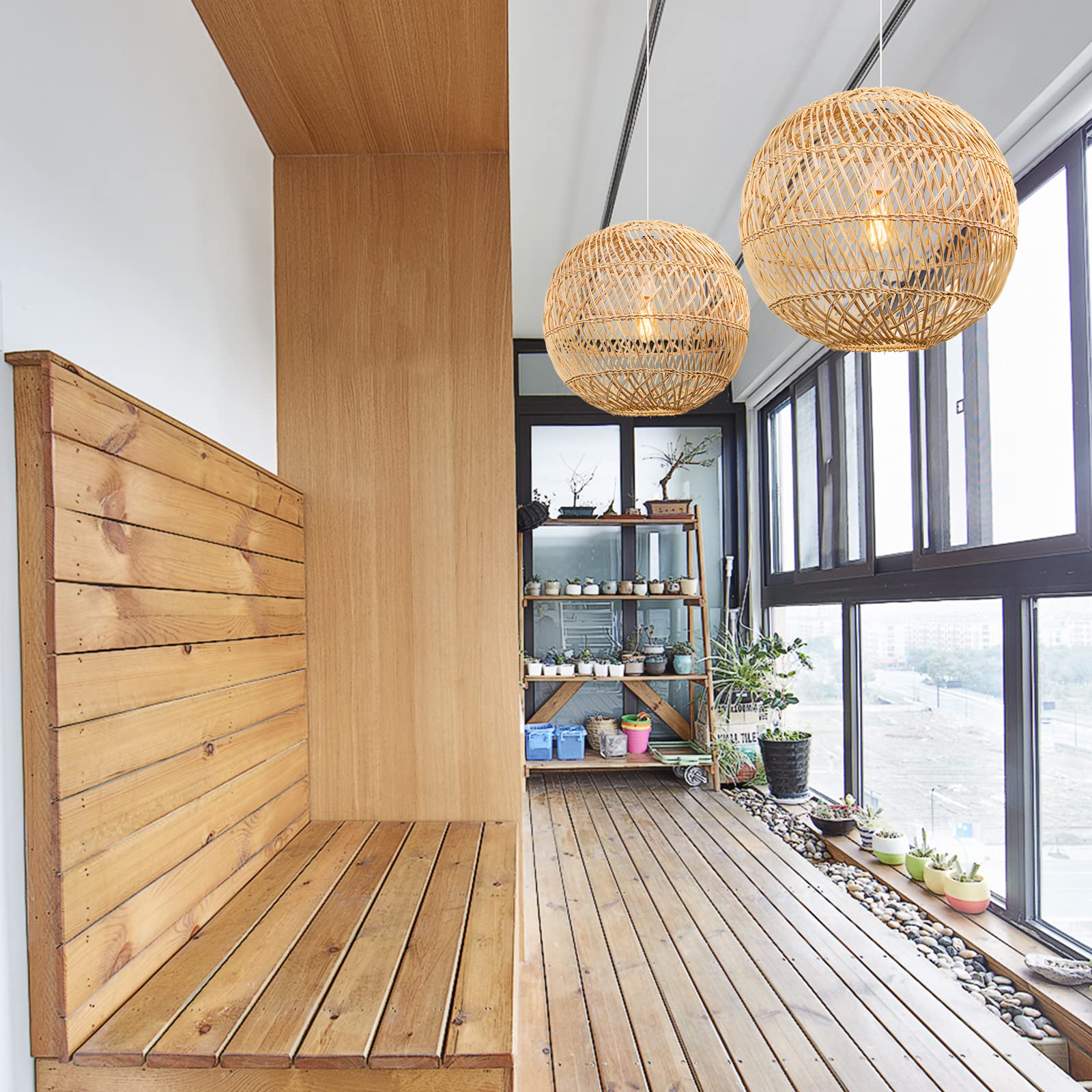 Arturesthome Natural Rattan Pendant Light, Woven Round Chandelier Pendant Lamp Shade, Hanging ...