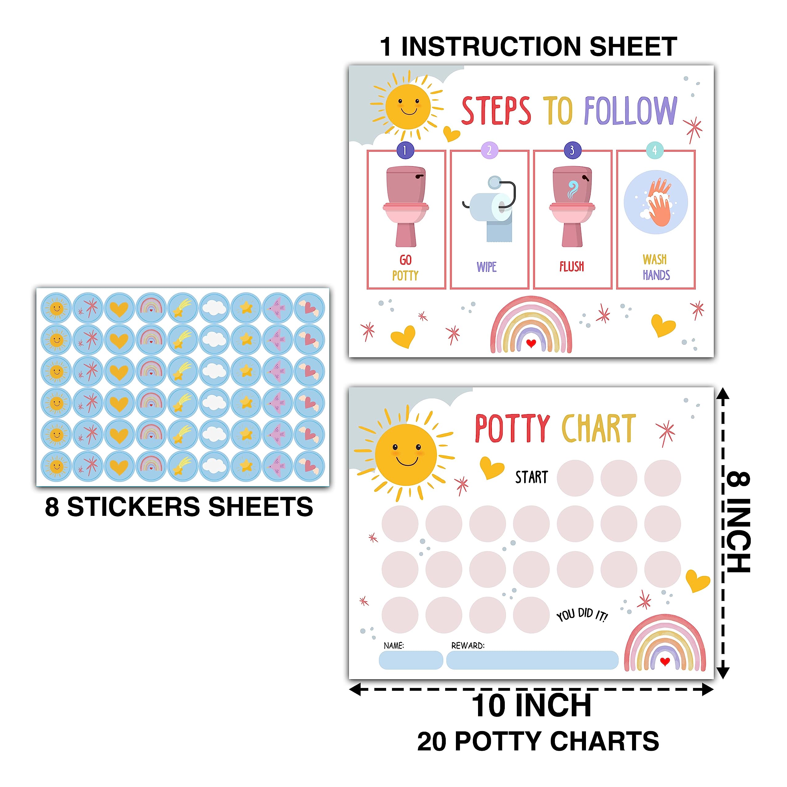 Sun Rainbow Potty Training Sticker Chart, 20 Potty Charts With 432 ...