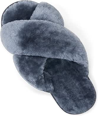 Amazon.com | Vepose Women's Cross Band Slippers Soft Plush Furry Open Toe Fur Slides Fuzzy ...