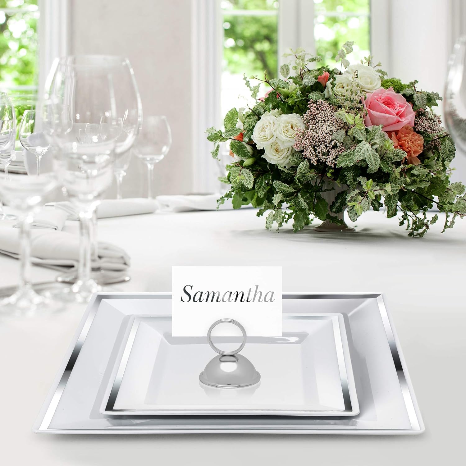 40 Pack Silver Square Party Plates Wedding Dinner Set Party Tableware ...
